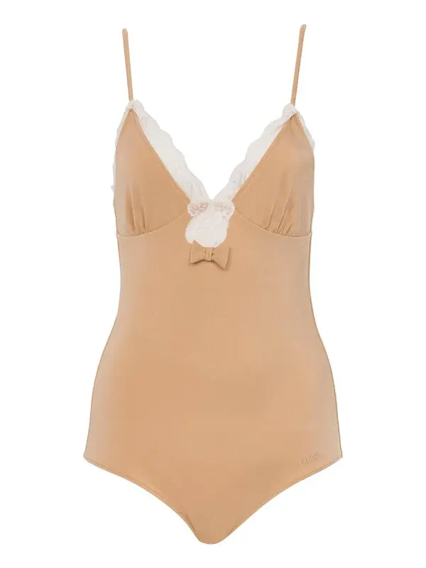 Chloé Lace-trimmed Garden Print One-piece Swimsuit - Brown