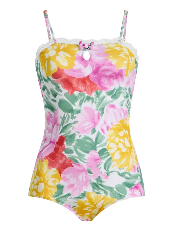 Chloé Lace-trimmed Garden Print One-piece Swimsuit - Multi