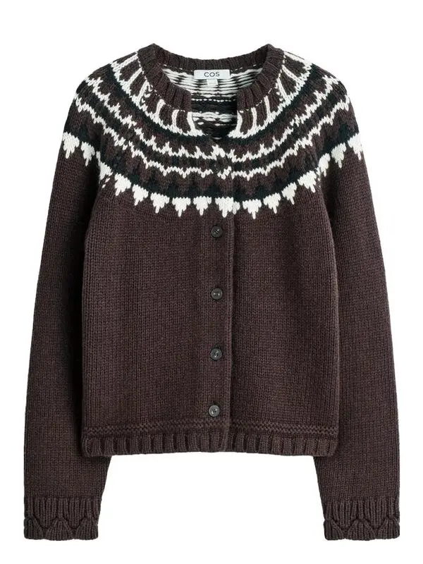 Cos Fair Isle Wool-cashmere Cardigan - Brown