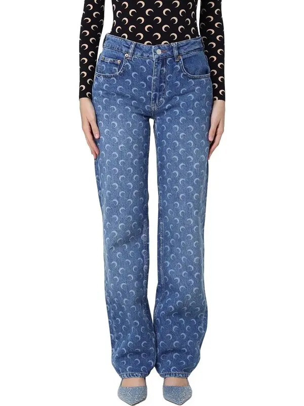 MARINE SERRE Monogrammed Jeans - Gnawed Blue