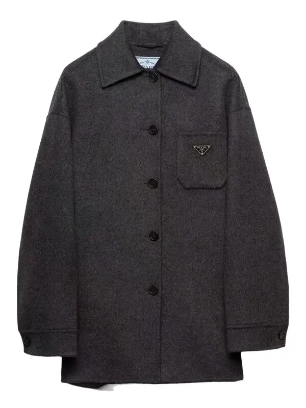 Prada Buttoned Coat With Contrast Collar - Black