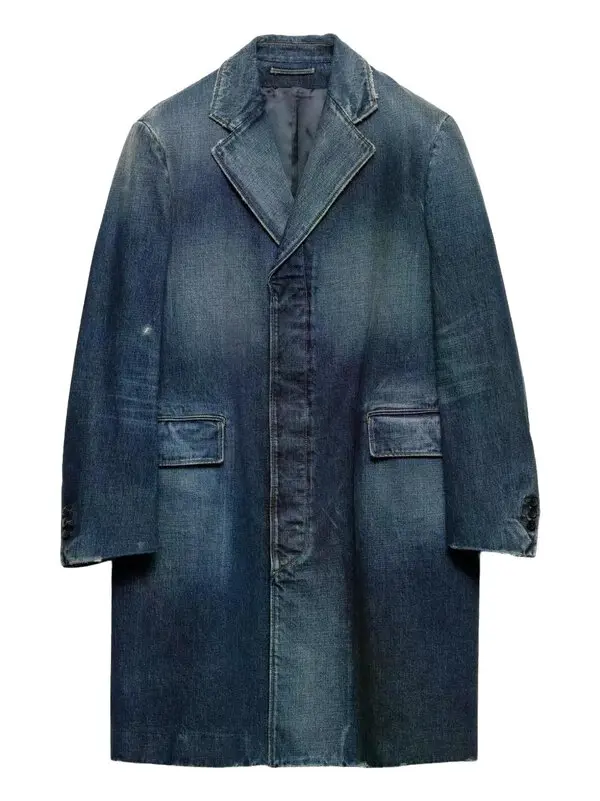 Prada Washed Denim Single-breasted Coat - Blue