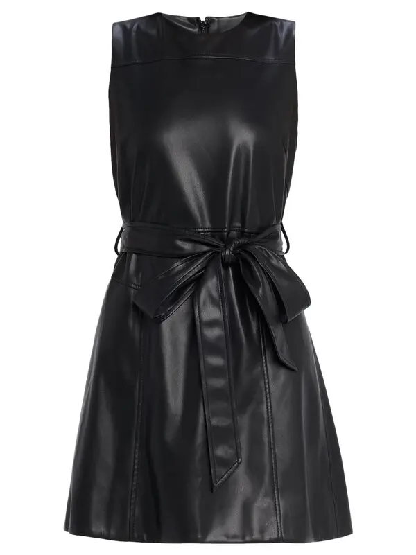 Tanya Taylor Claudia Belted Vegan Leather Mini Dress - Black