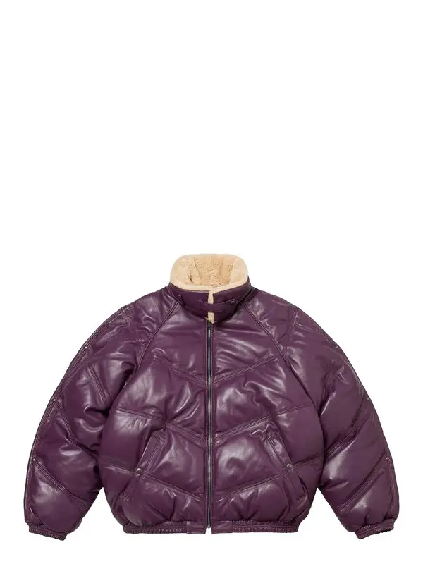 Supreme X Schott Chevron Leather Down Puffer Jacket - Purple