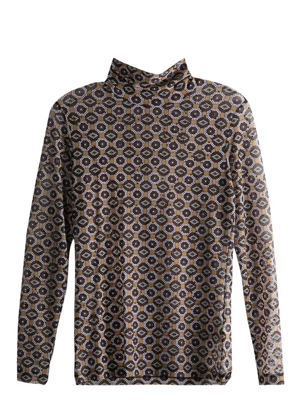 Dries Van Noten Geometric Patterned Turtleneck Top - Brown