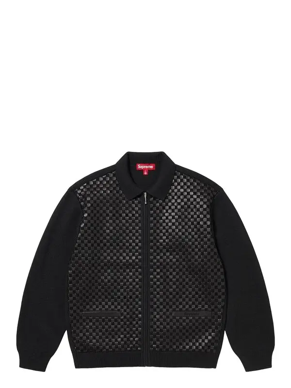 Supreme Woven Leather Zip Up Cardigan - Black