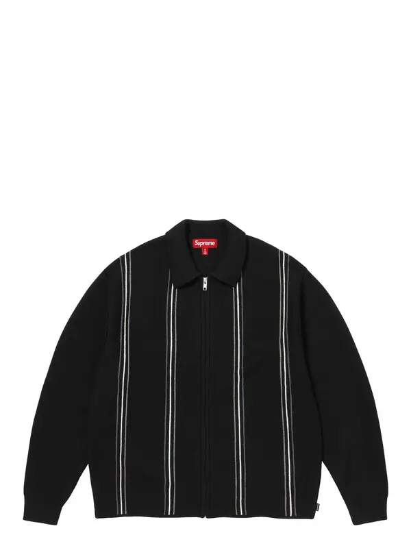Supreme Stripe Zip Up Polo Sweater - Black