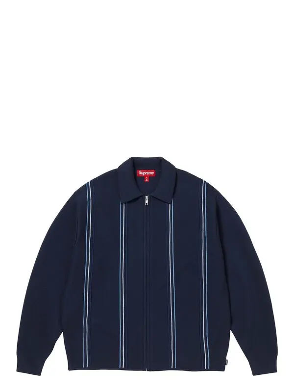 Supreme Stripe Zip Up Polo Sweater - Blue