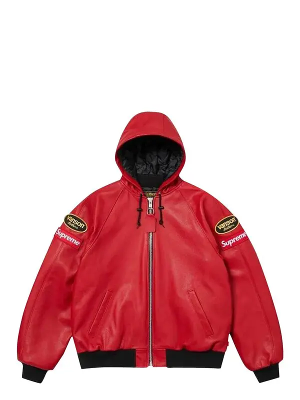 Supreme Hooded Leather Work Jacket - Red