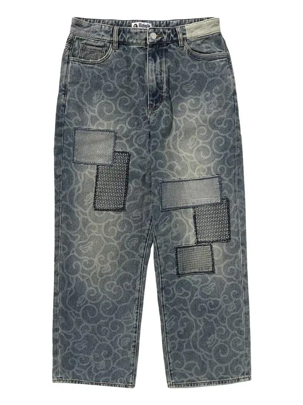 A BATHING APE Cloud Camo Jacquard Upcycled Loose Fit Denim Pants - Blue