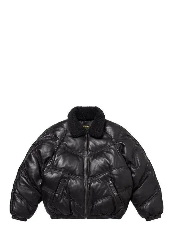 Supreme X Schott Chevron Leather Puffer Jacket - Black
