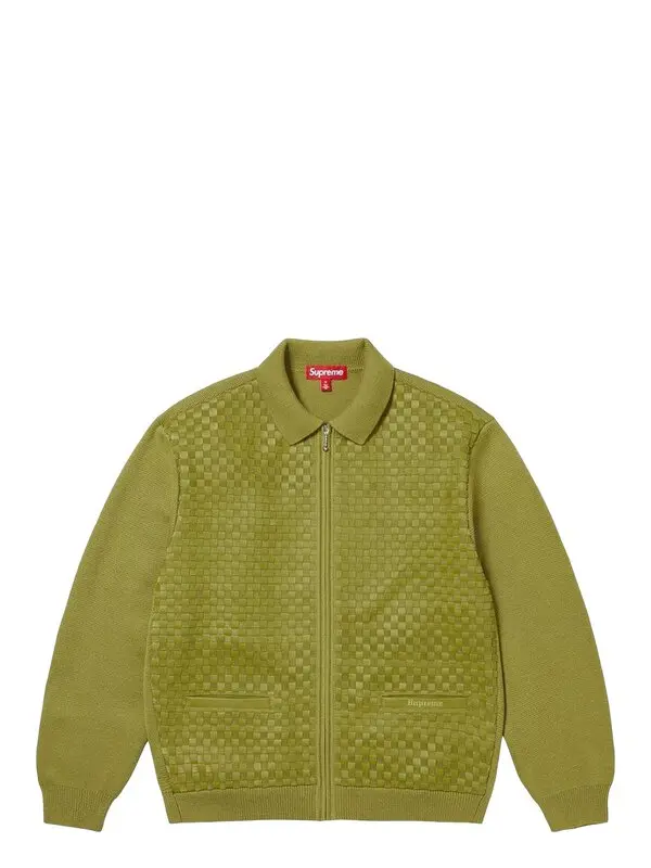 Supreme Woven Leather Zip Up Cardigan - Green