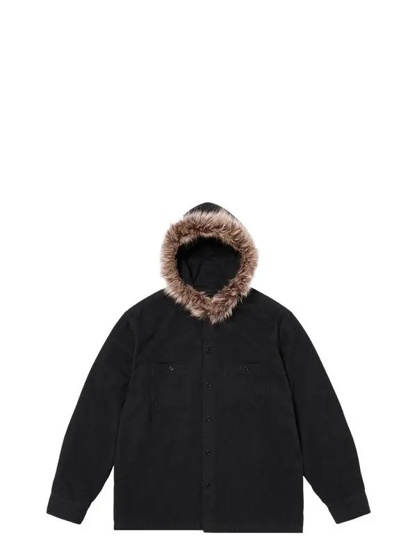 Supreme Fur Trim Flannel Hooded Shirt - Black