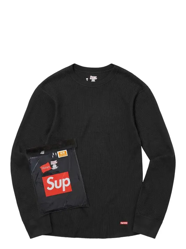 Supreme X Hanes Thermal Crew - Black
