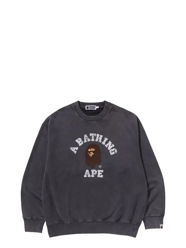 A BATHING APE Garment Dye College Relaxed Fit Crewneck Sweatshirt - Grey