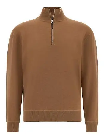 Boggi Milano Wool And Cashmere-blend Half-zip Jumper - Hazelnut