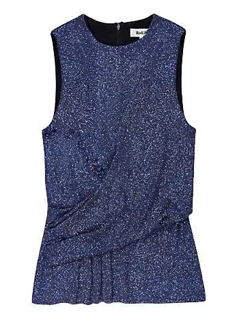 RO&ZO Sparkle Drape-front Stretch-woven Top - Blue