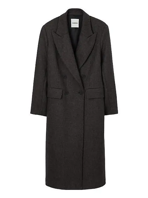 Sandro Fitted Double-breasted Stretch Wool-blend Coat - Dark Grey