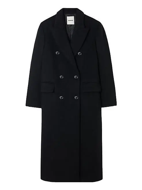 Sandro Long Double-breasted Wool-blend Coat - Black
