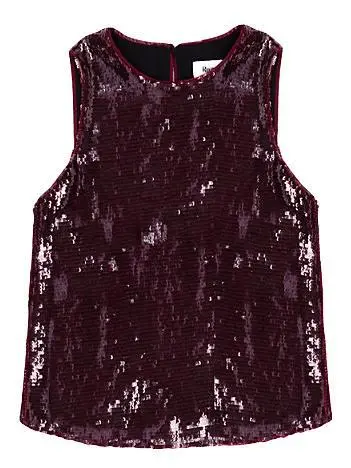 RO&ZO Sequin-embellished Sleeveless Stretch-woven Top - Wine
