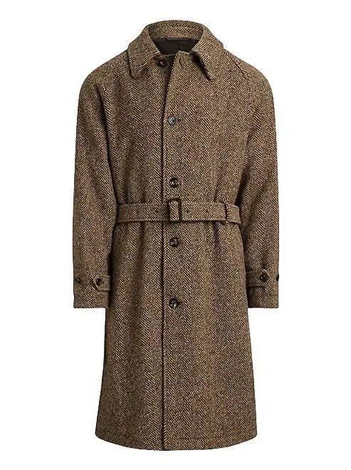 Ralph Lauren Herringbone Belted-waist Wool Coat - Brown Tan Multi