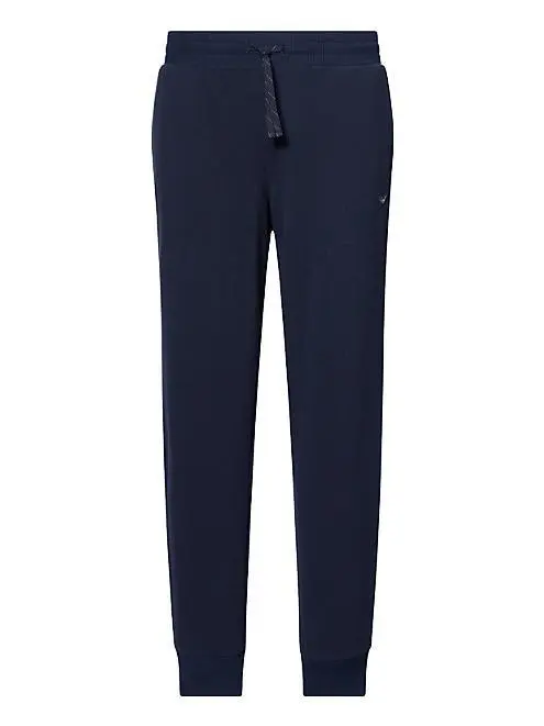 Emporio Armani Piqué Straight-leg Stretch-cotton Blend Jogging Bottoms - Blue