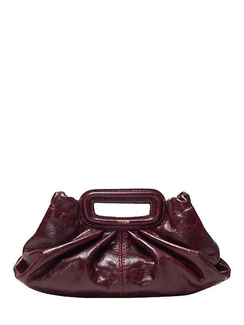 Maje Branded Textured Leather Clutch - Burgundy