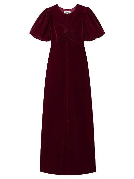 RO&ZO Jessie Puff-sleeve Velvet Maxi Dress - Plum