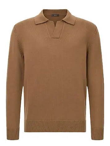 Boggi Milano Collared Long-sleeve Merino-wool Polo Xxl - Hazelnut