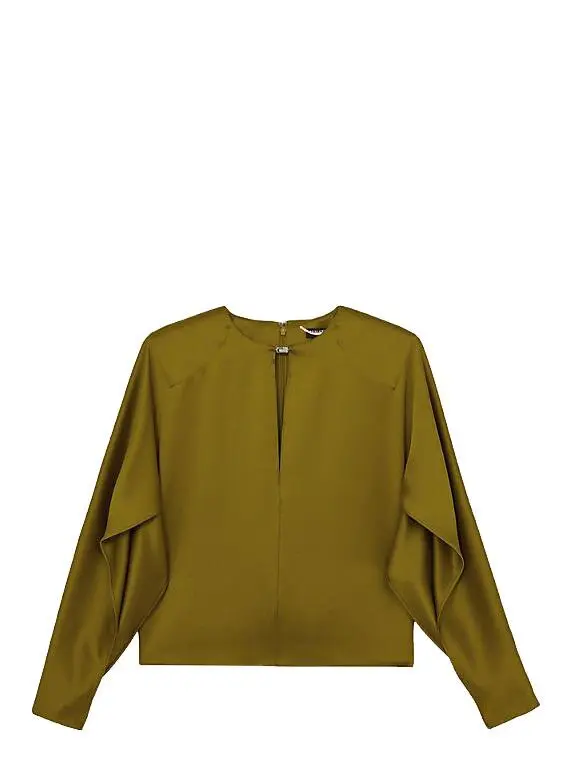 REISS X Atelier Mina Cut-out Long-sleeve Satin Blouse - Green