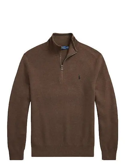 Ralph Lauren Logo-embroidered Half-zip Cotton Jumper - Brown Mu