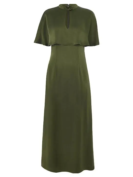 Whistles Satin Cape-overlay Midi Dress - Khaki/olive