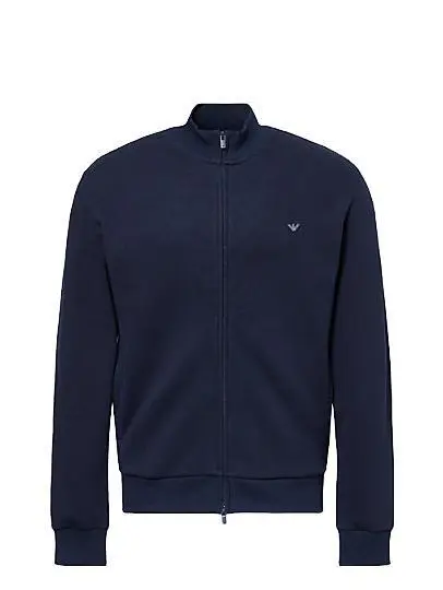 Emporio Armani Piqué Relaxed-fit Stretch-cotton Blend Sweatshirt - Blue