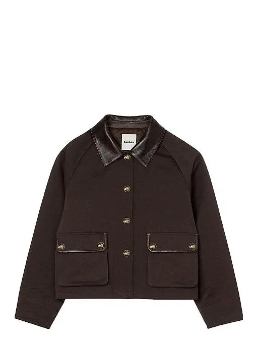 Sandro Gabardine Contrast-collar Cotton Coat - Brown