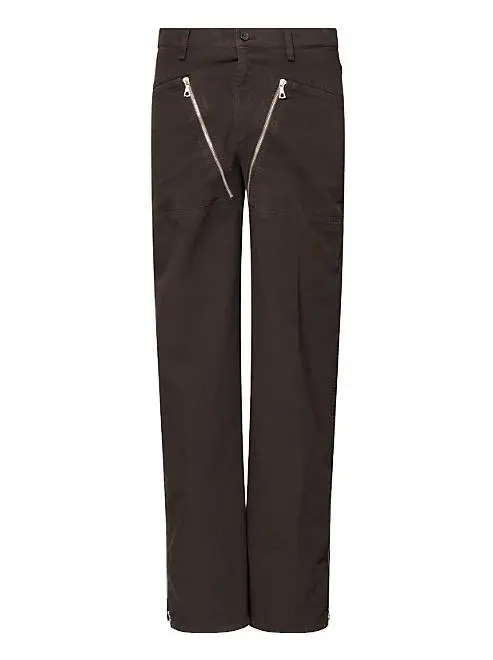Dries Van Noten Zip-fastening Wide-leg Cotton-poplin Trousers - Brown