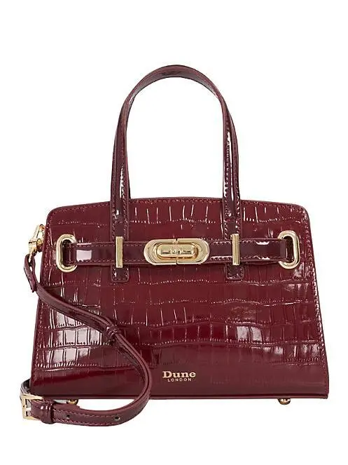 DUNE Mini Belted Croc-embossed Leather Tote - Burgundy Croc Leather