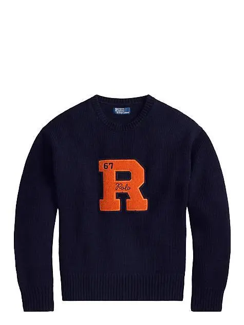 Ralph Lauren Crewneck Logo-patch Wool Jumper - Blue