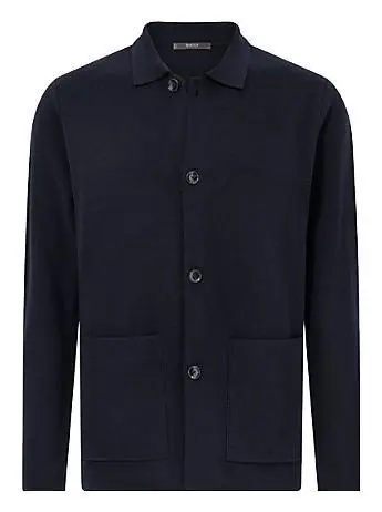 Boggi Milano Knitted Merino Wool Overshirt - Navy Blue