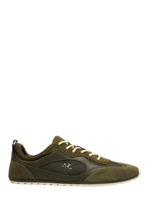 Tory Burch Leather And Suede Low-top Sneakers - Dark Olive