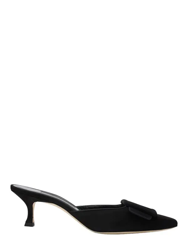 Manolo Blahnik Maysale Suede Buckle Mules - Black
