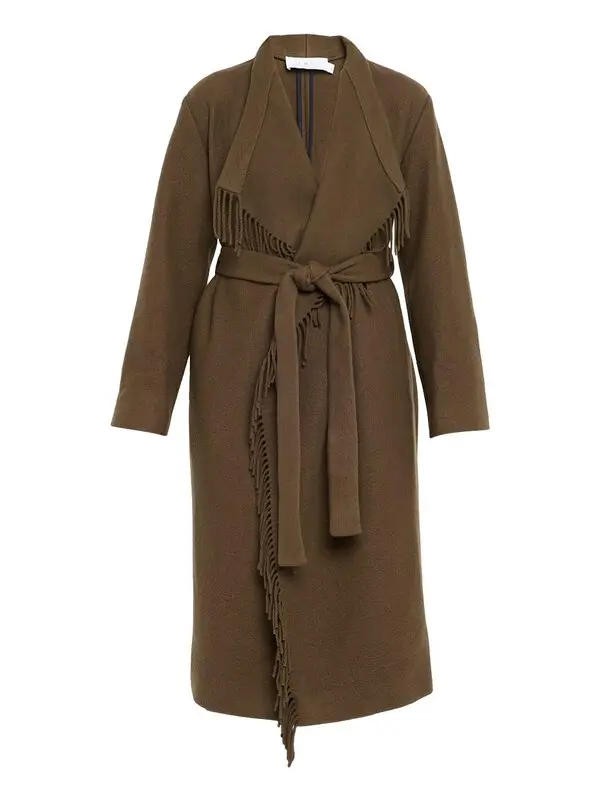 IRO PARIS Nicky Belted Fringe-trim Coat - Khaki