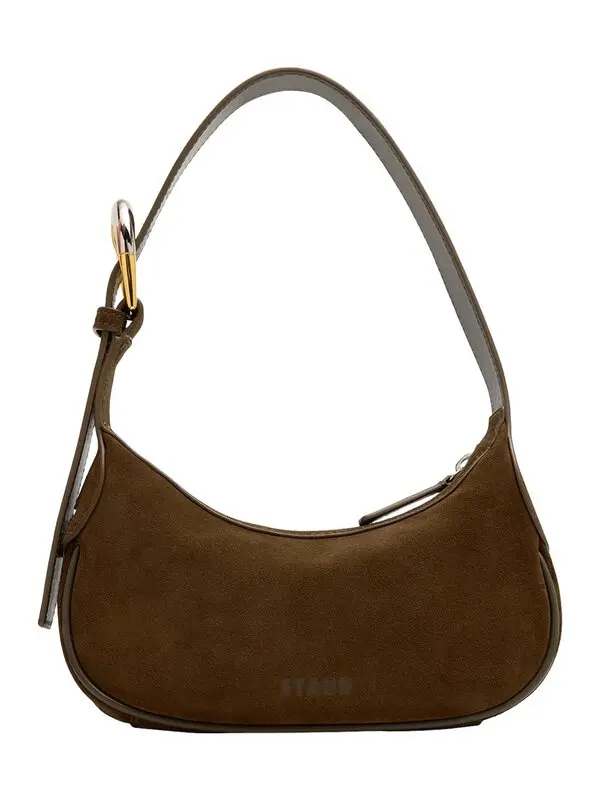 Staud Owen Buckle-embellished Suede Shoulder Bag - Truffle