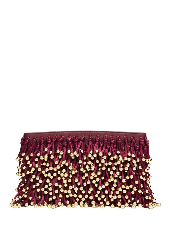 Simkhai Reese Beaded Fringe Clutch - Cranberry