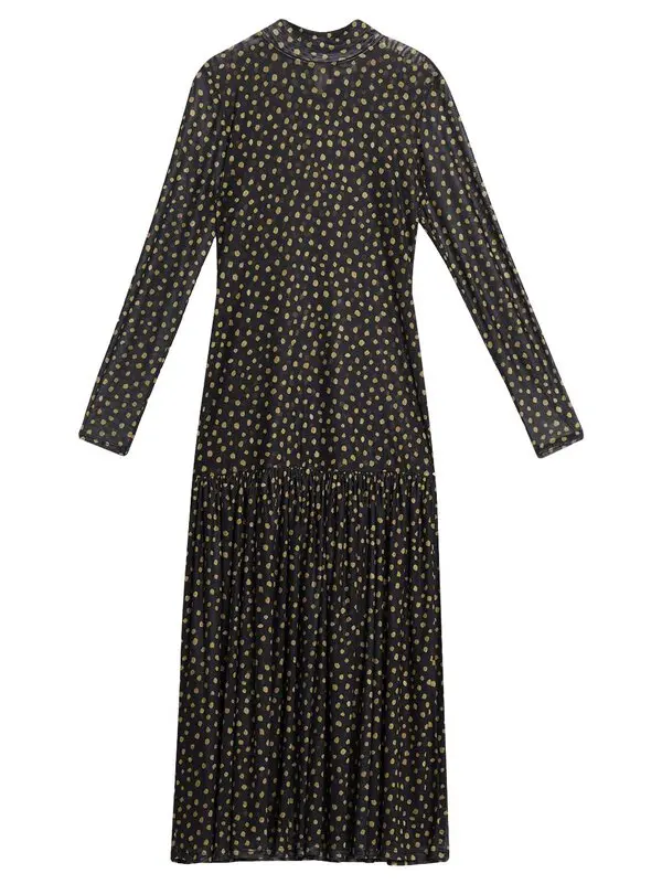 Misa Leylani Polka-dot Mesh Maxi Dress - Golden Pol