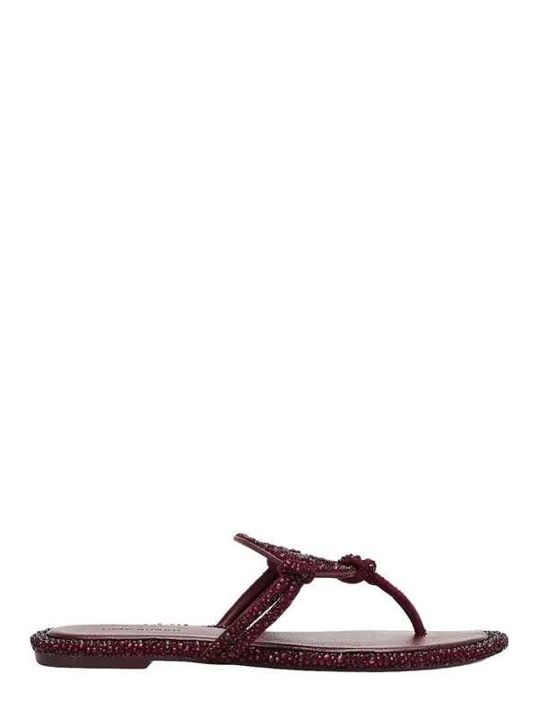 Tory Burch Miller Embellished Medallion Flat Thong Sandals - Burgundy