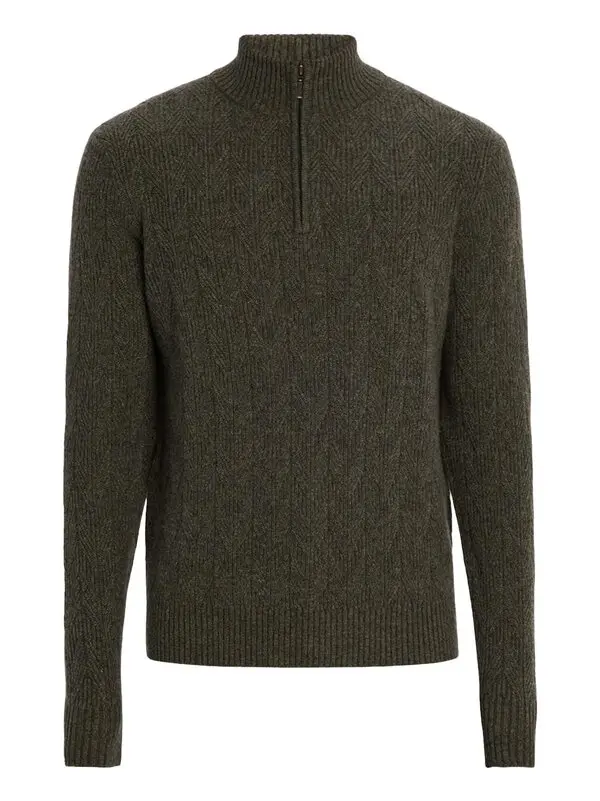 Neiman Marcus Cashmere Arrow Stitch Quarter-zip Sweater - Army