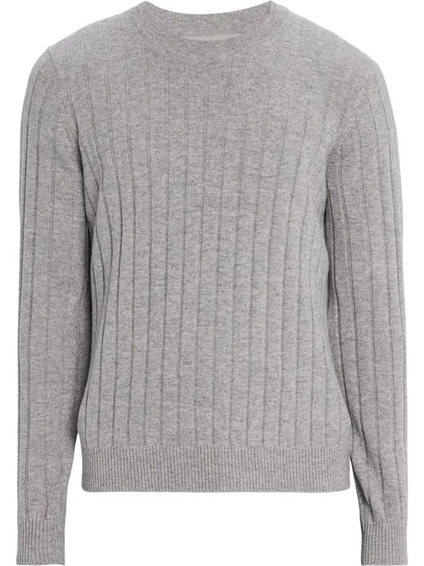 Neiman Marcus Ribbed Wool And Cashmere Crewneck Sweater - Grey Pearl
