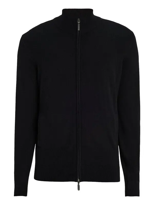 Neiman Marcus Slim Cashmere Full-zip Sweater - Black