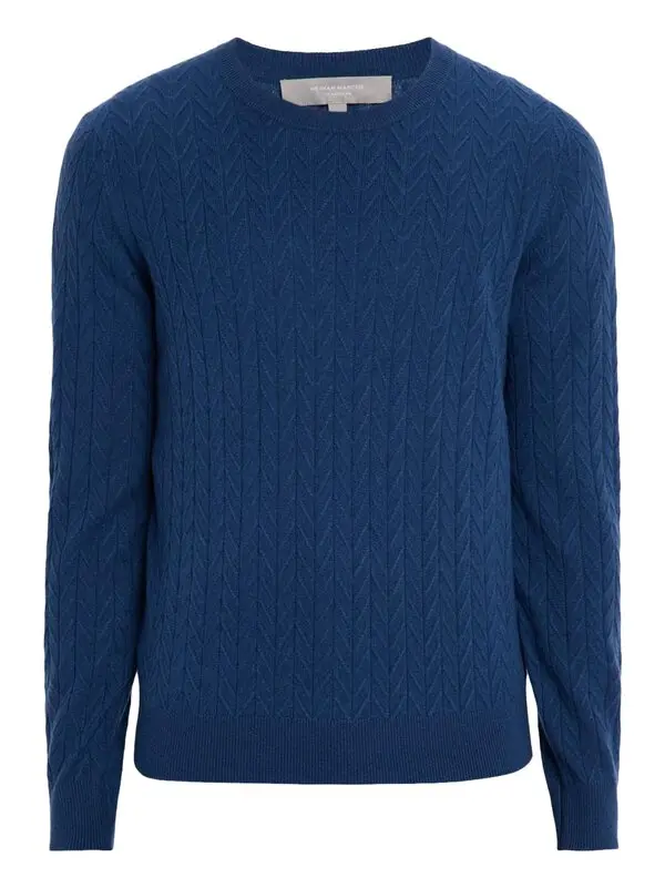 Neiman Marcus Cashmere Zigzag Knit Crewneck Sweater - Prussian