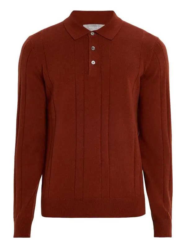 Neiman Marcus Cashmere Mix-ribbed Polo Sweater - Spice